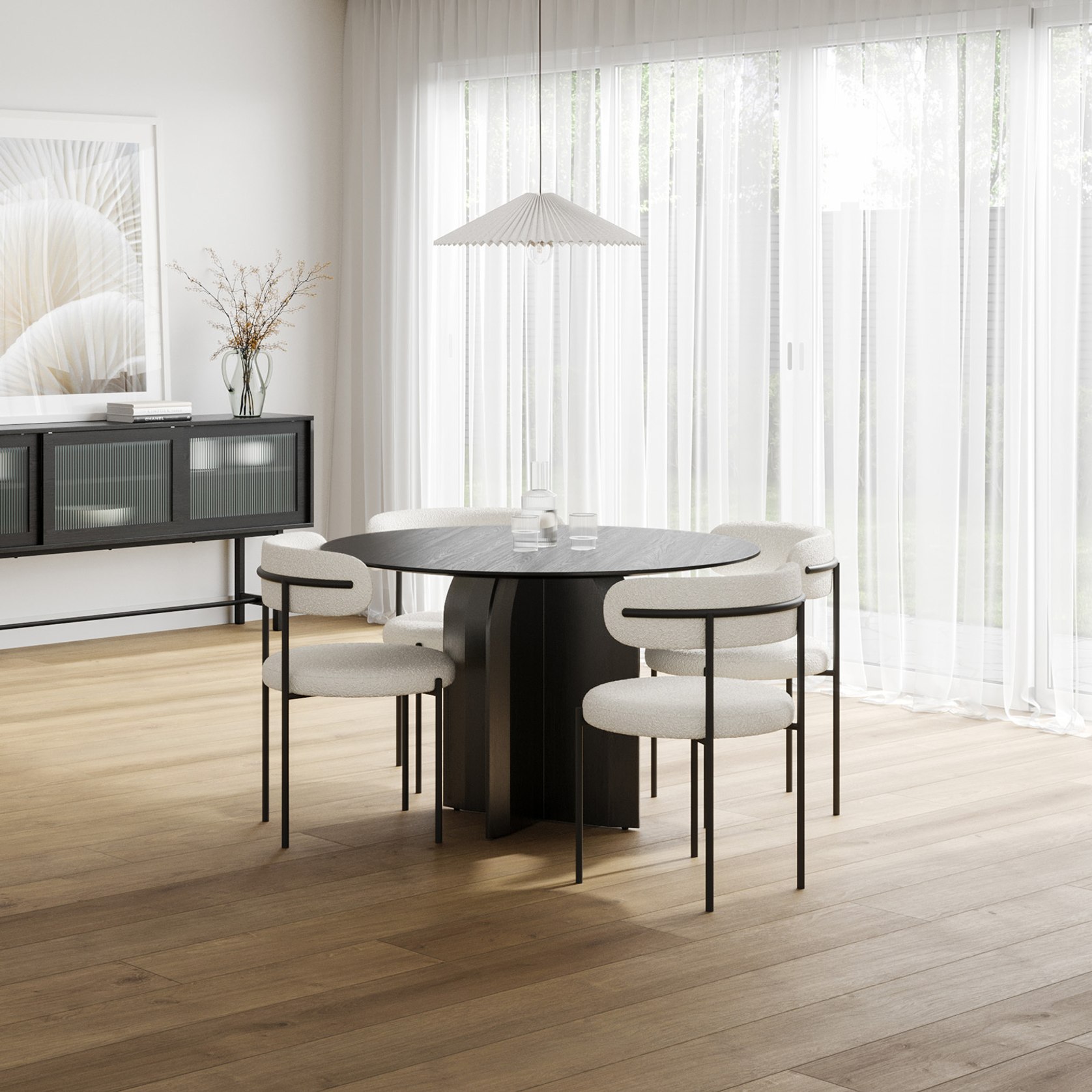 Arco 120cm Round Oak Dining Table | Black | ArchiPro AU