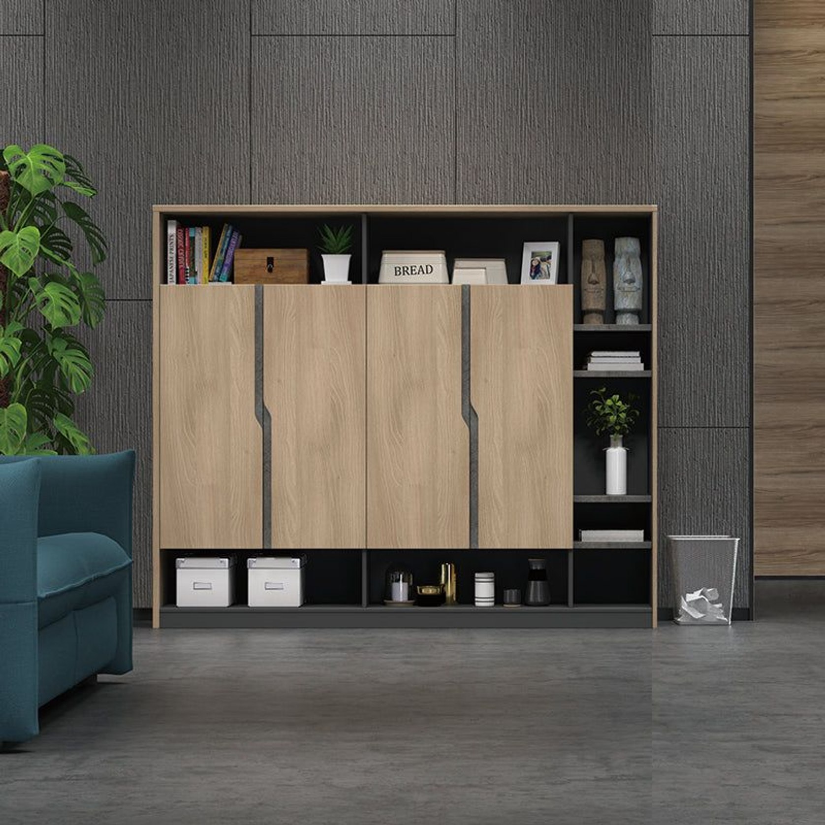 BAXTER Display Cabinet 190cm - Acacia & Carbon Grey | ArchiPro AU