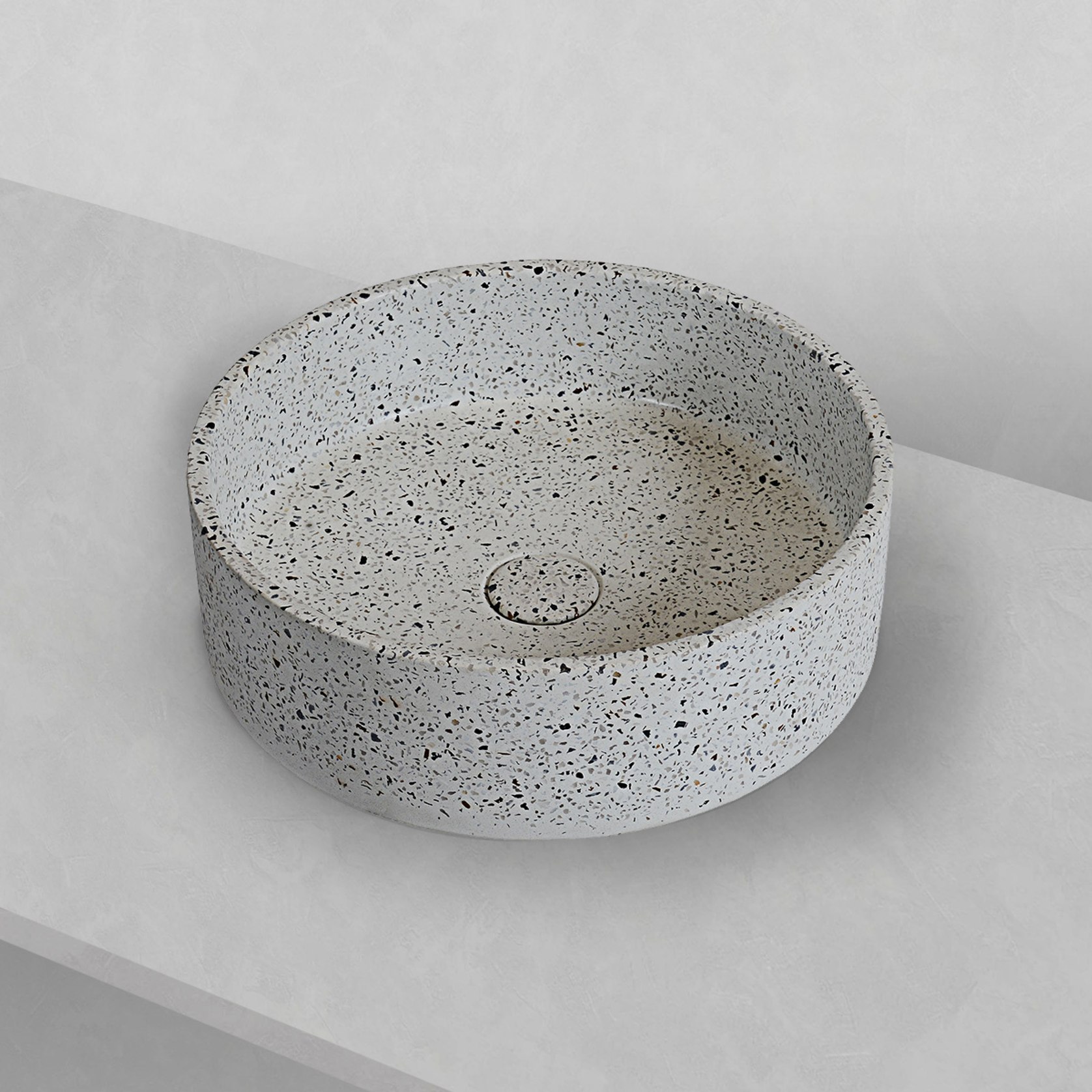 Terrazzo Grey 'Sol' round concrete basin 390mm | ArchiPro AU
