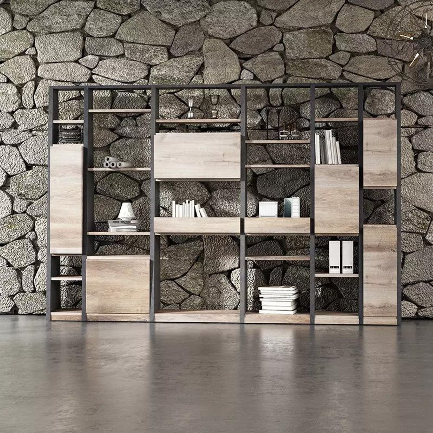 BARON Display Unit 230cm - Warm Oak & Black | ArchiPro AU