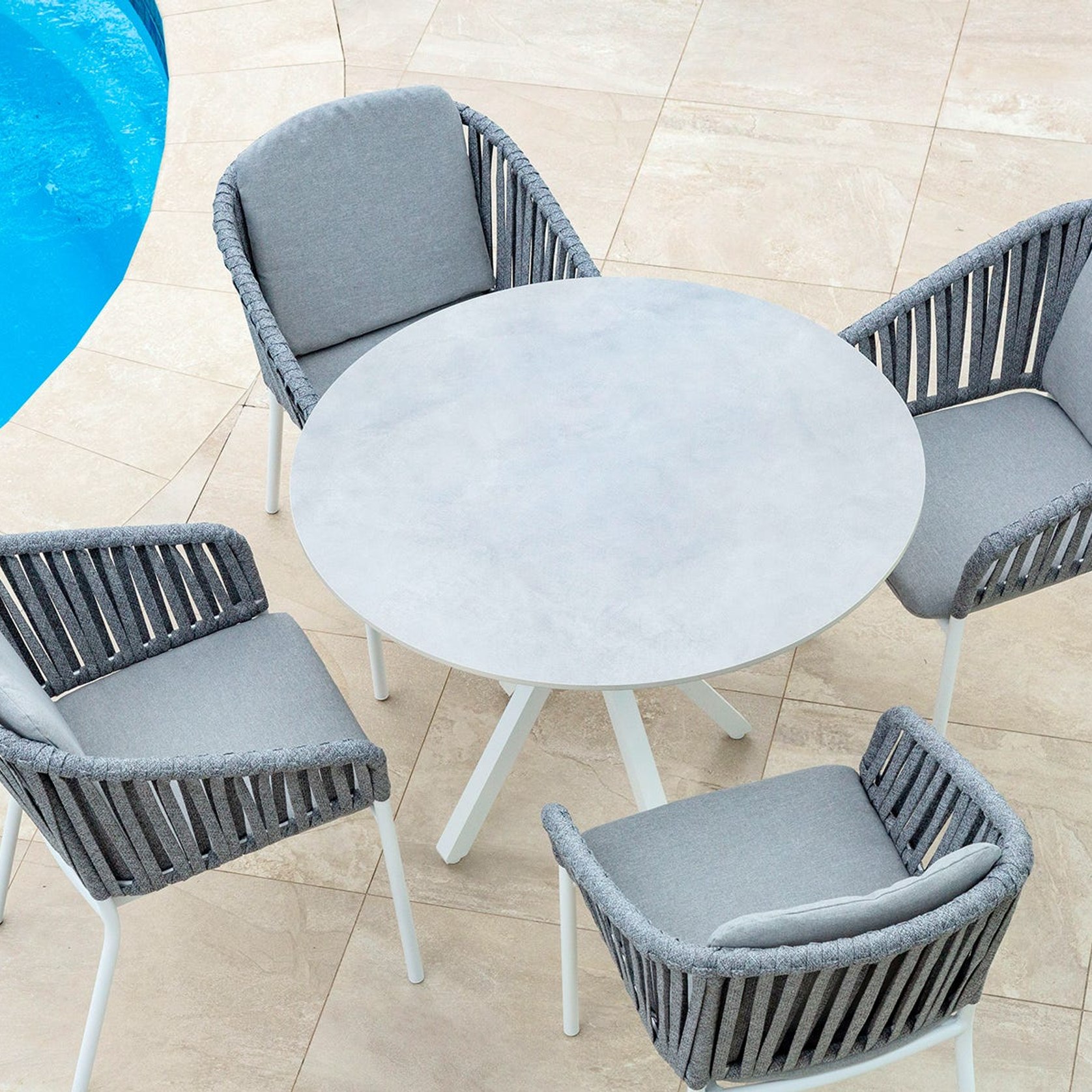 Adele Round Ceramic Table With Melang Chairs 5pc Outdoor Dining Setting | ArchiPro AU