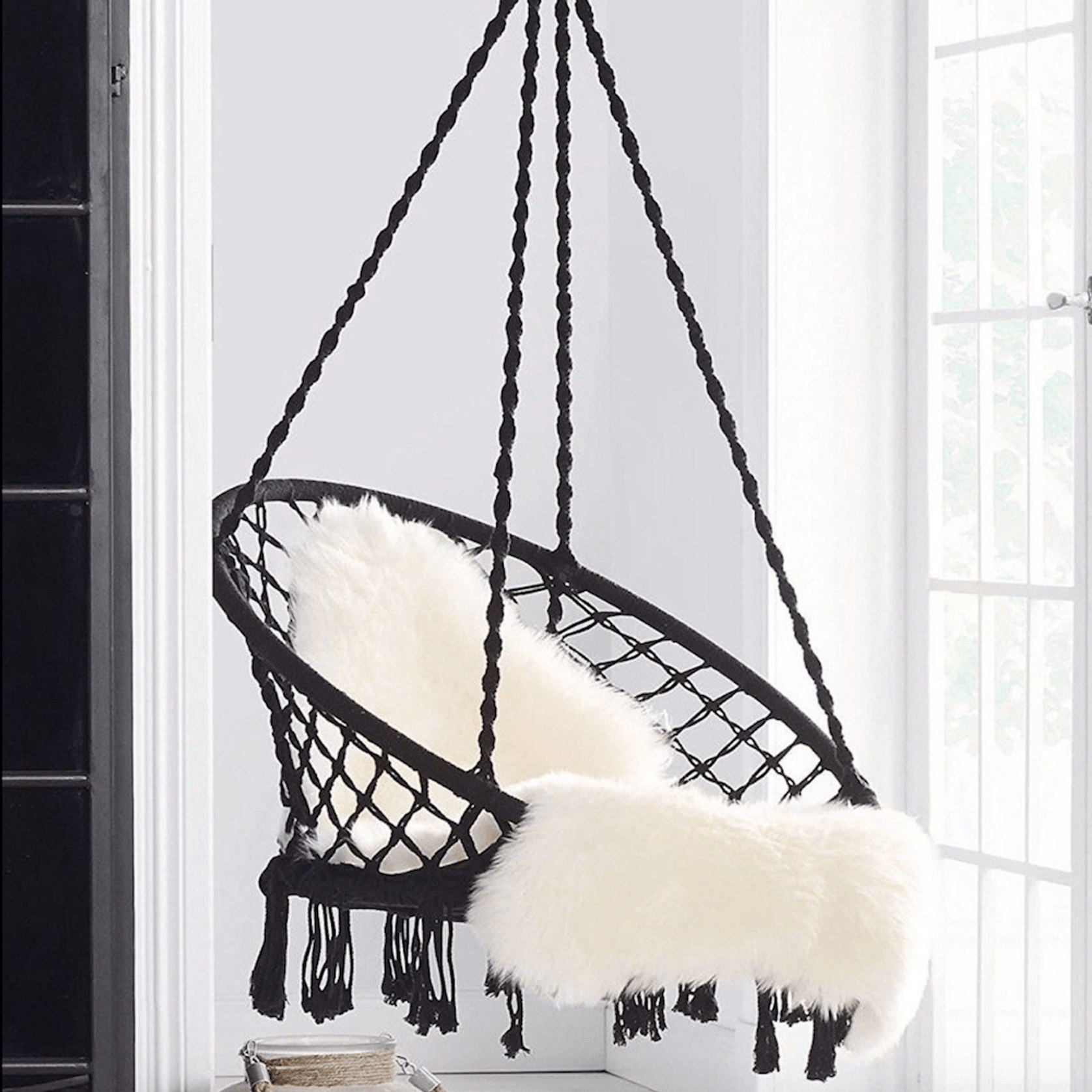 Madrid | Macrame Hanging Chair Swing - Black | ArchiPro AU