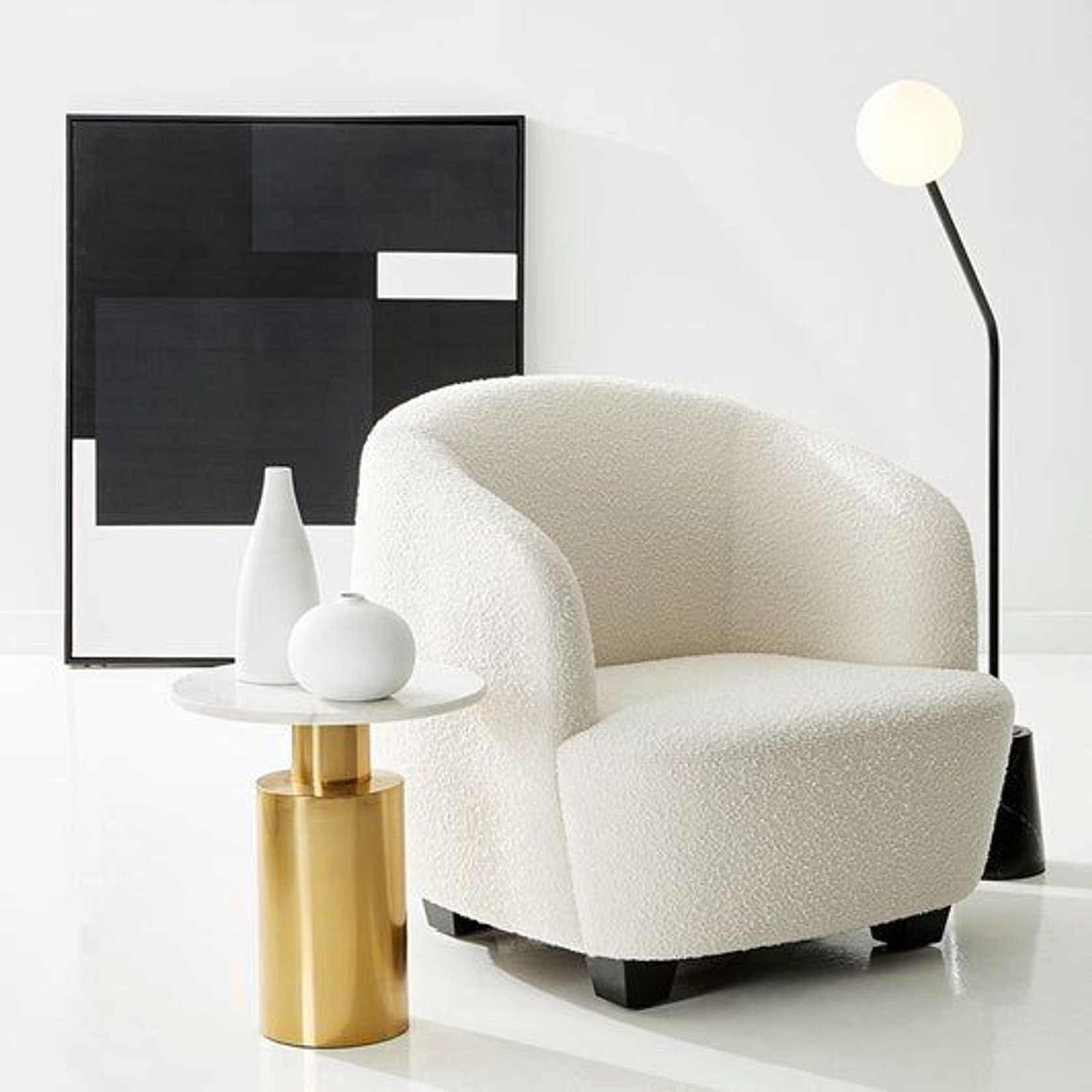 Area Curved Occasional Chair in Boucle | ArchiPro AU