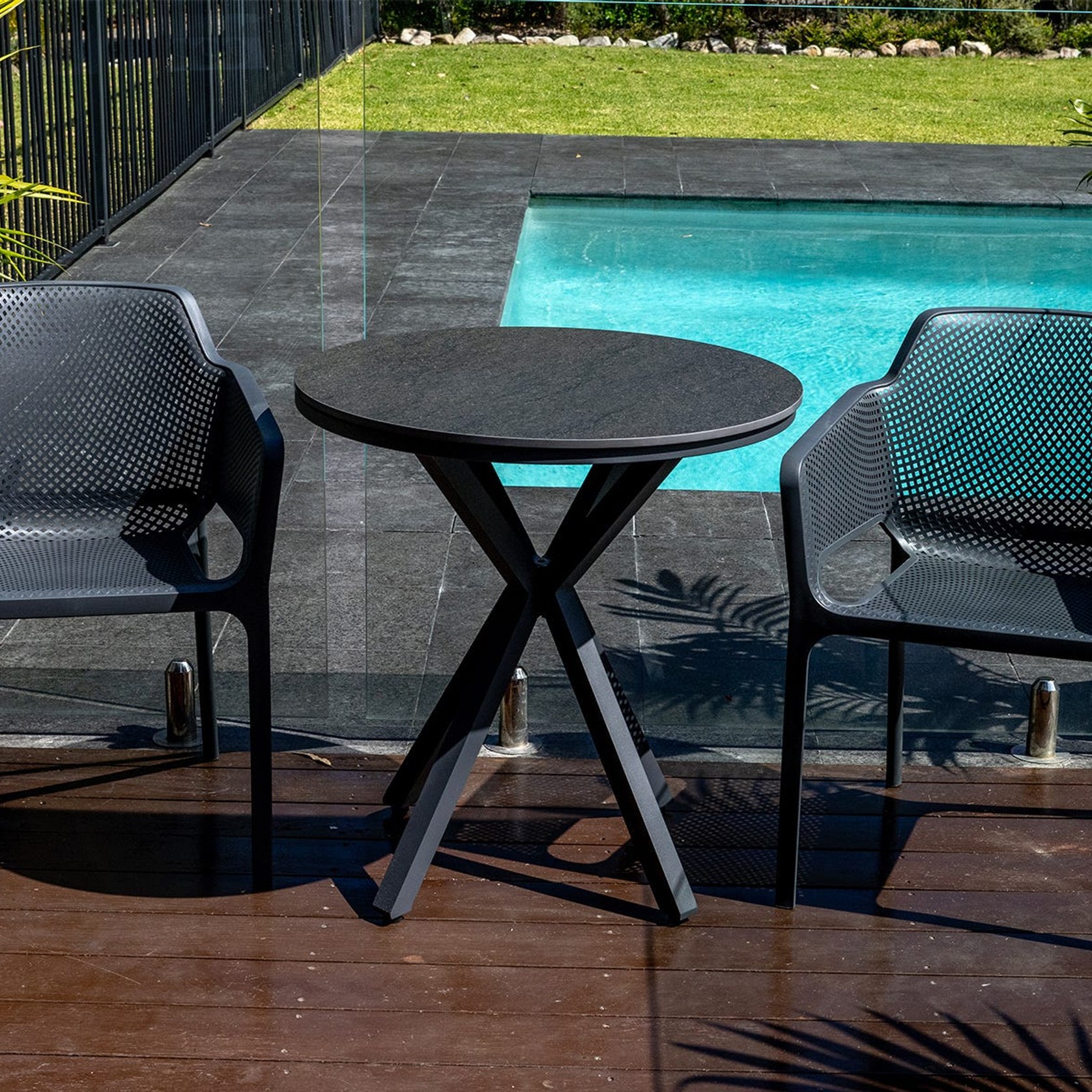 Adele Round Ceramic Table With Bailey Chairs 3pc Outdoor Dining Setting | ArchiPro AU