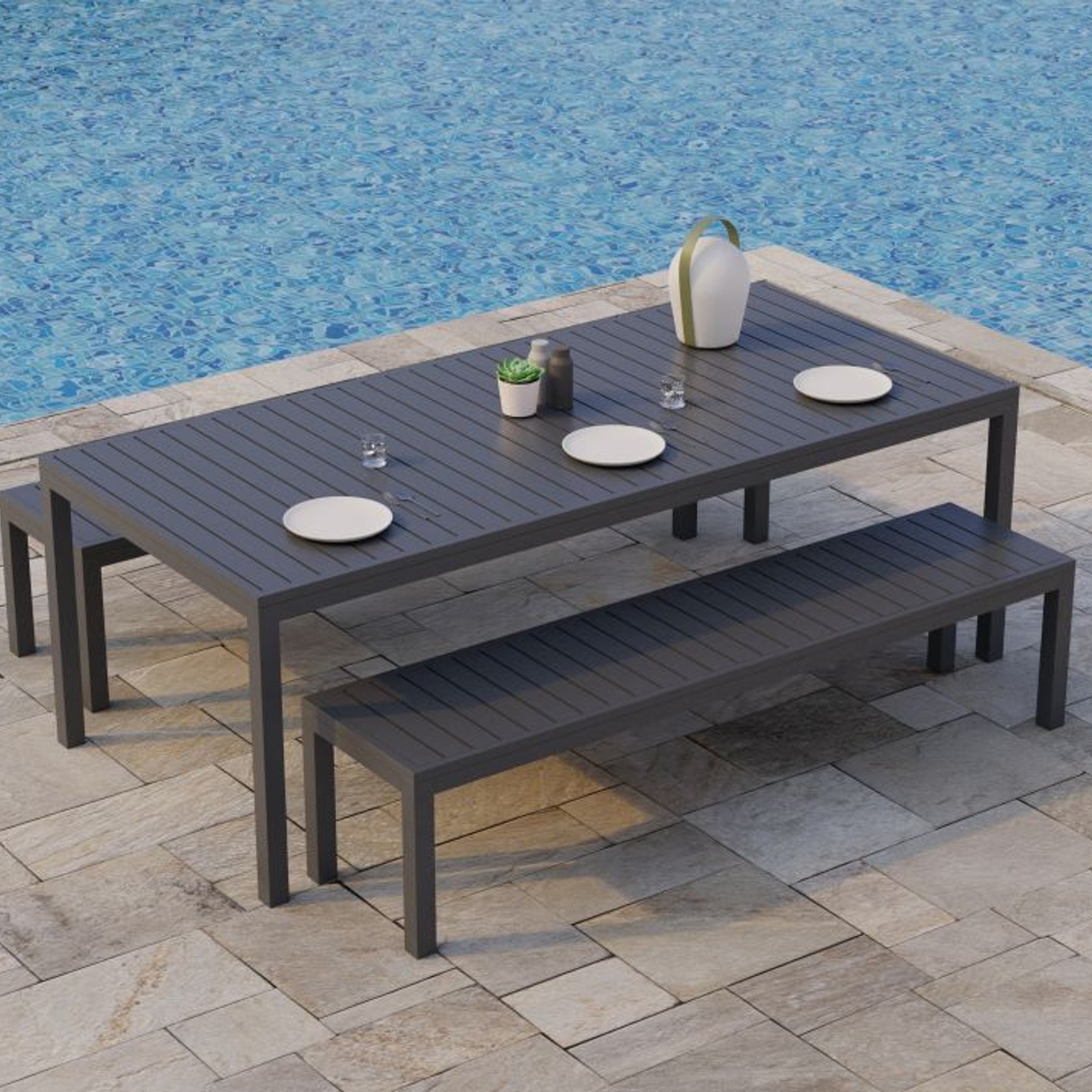Halki Bench Seat - Outdoor - 190cm - Charcoal | ArchiPro AU