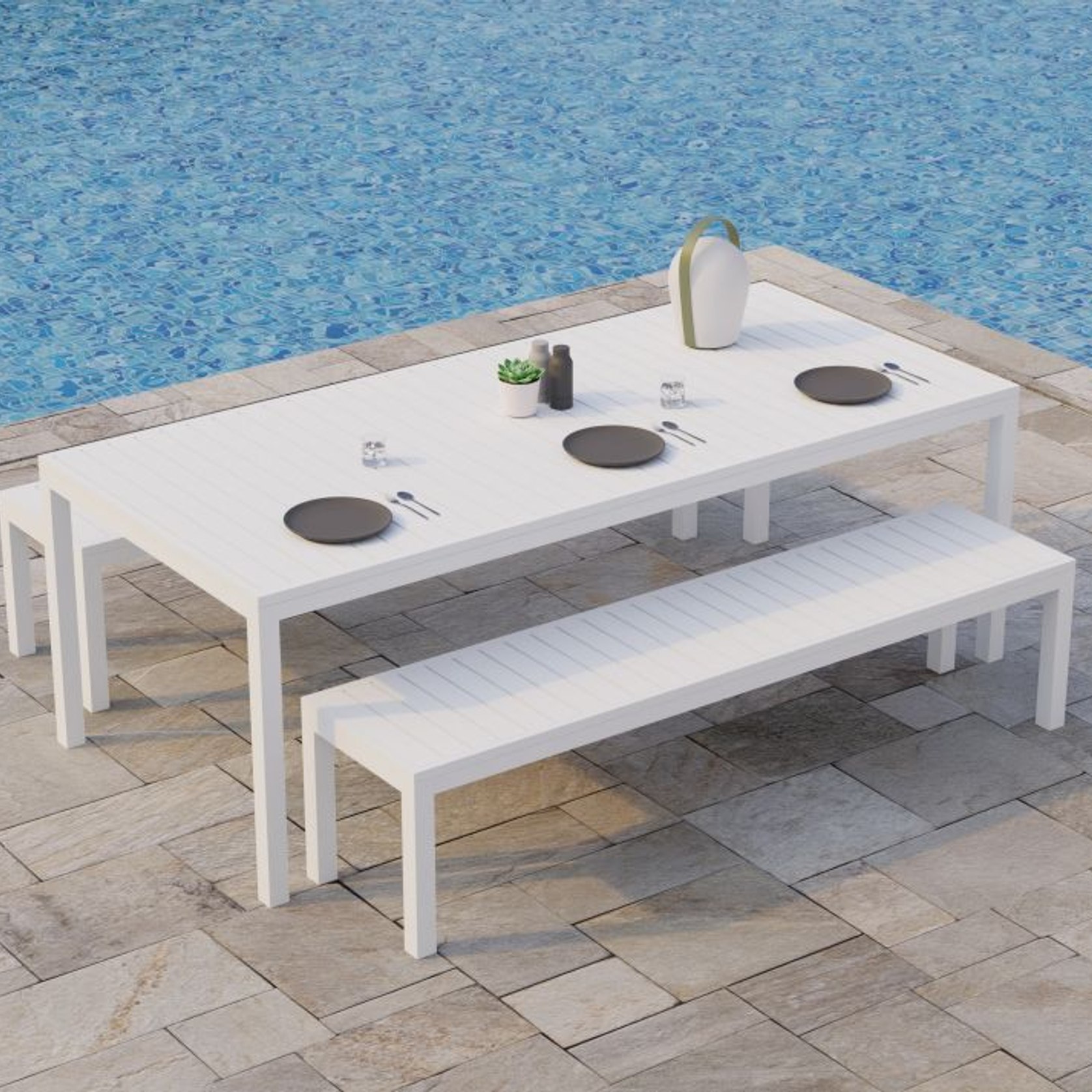 Halki Bench Seat - Outdoor - 190cm - White | ArchiPro AU