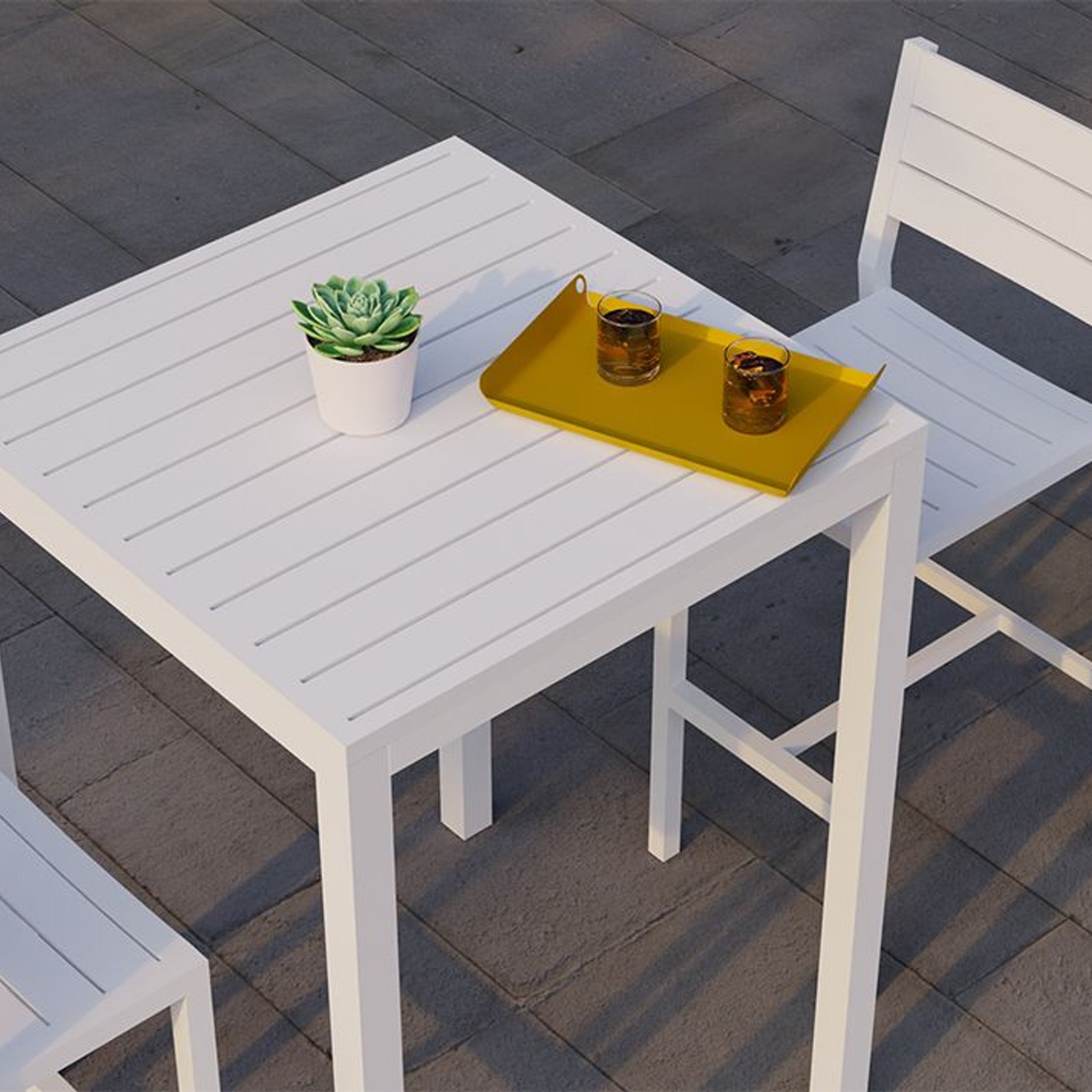 Halki Table - Outdoor - High Bar - Matt White 77 x 77cm | ArchiPro AU