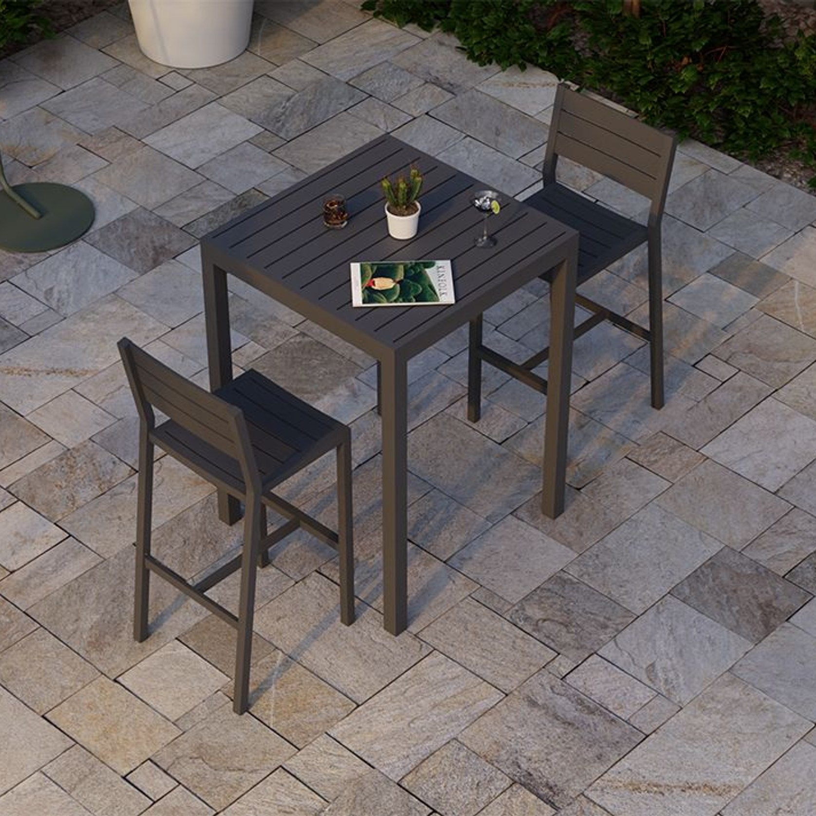 Halki Table - Outdoor - High Bar - Matt Charcoal 77 x 77cm | ArchiPro AU