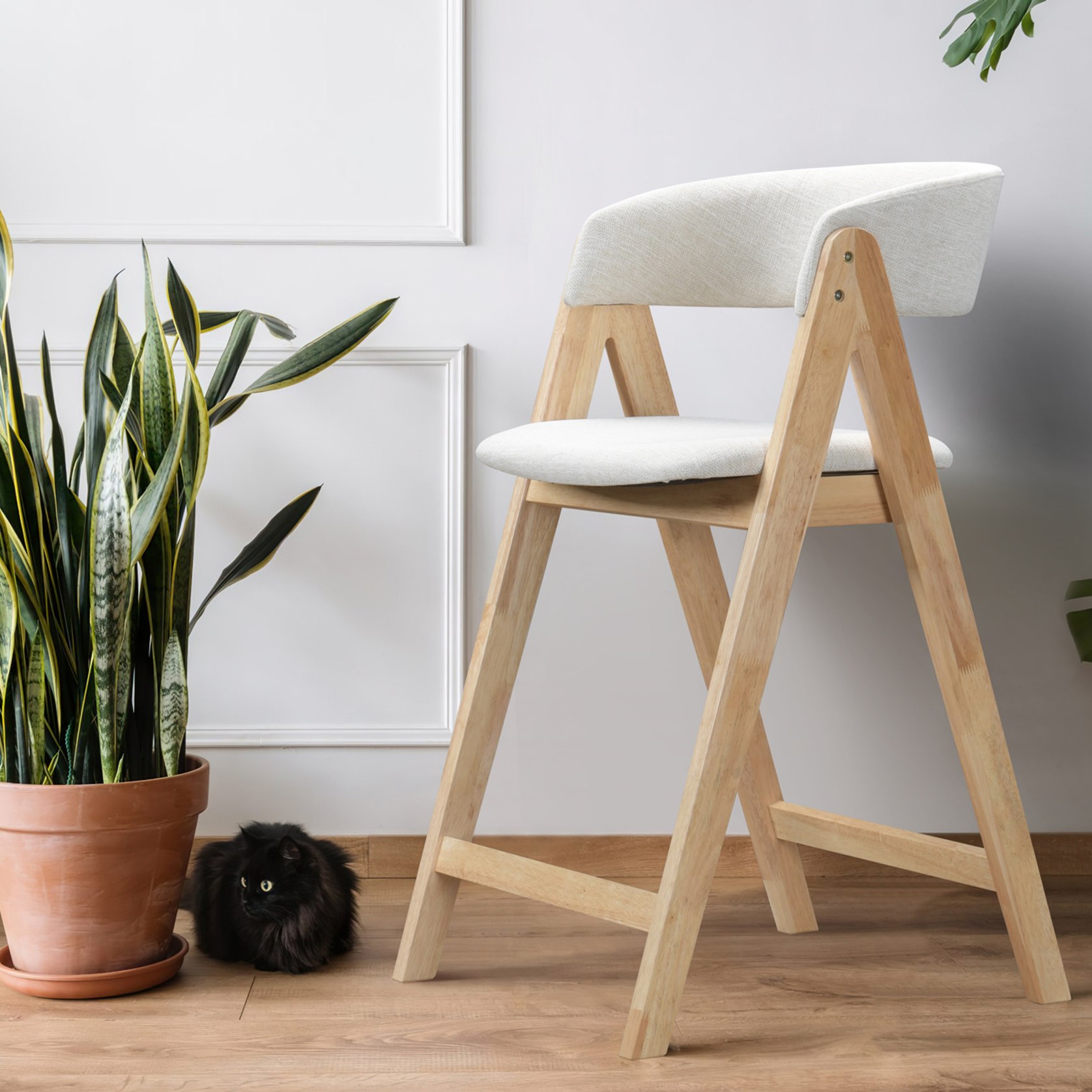 Gaudi Hardwood Counter Stool | Natural | Beige Fabric | ArchiPro AU