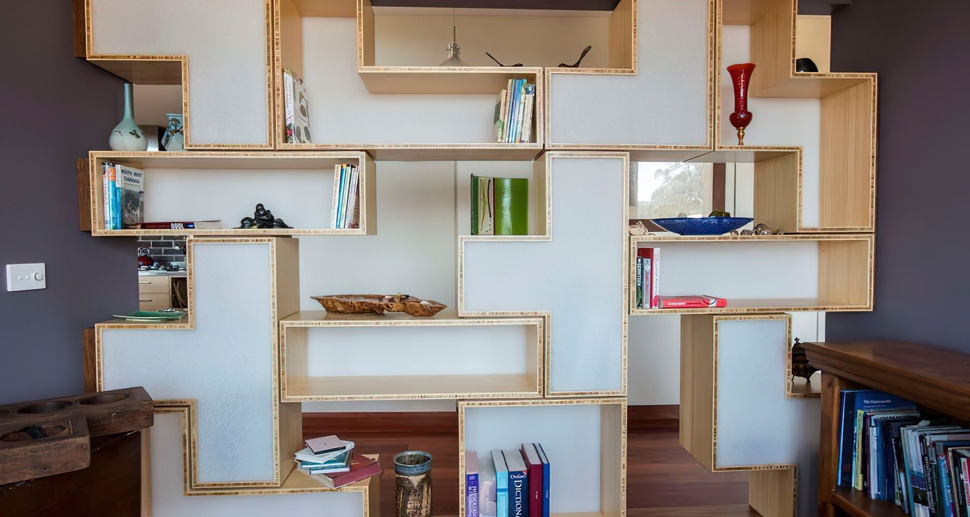 Tetris Bamboo Bookshelves by Select Custom Joinery | ArchiPro AU